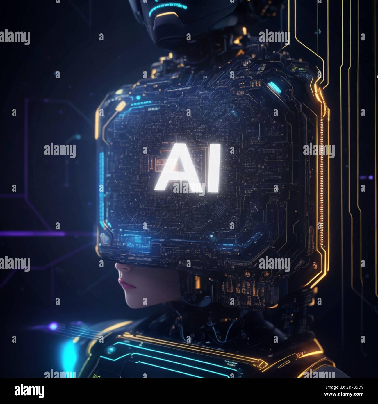 Ai artificial intelligence and data science, technology, brain machine learning, 3d rendering ...