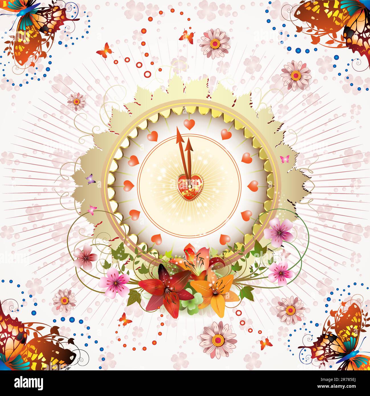 Clock design with Valentine's day theme over springtime background ...