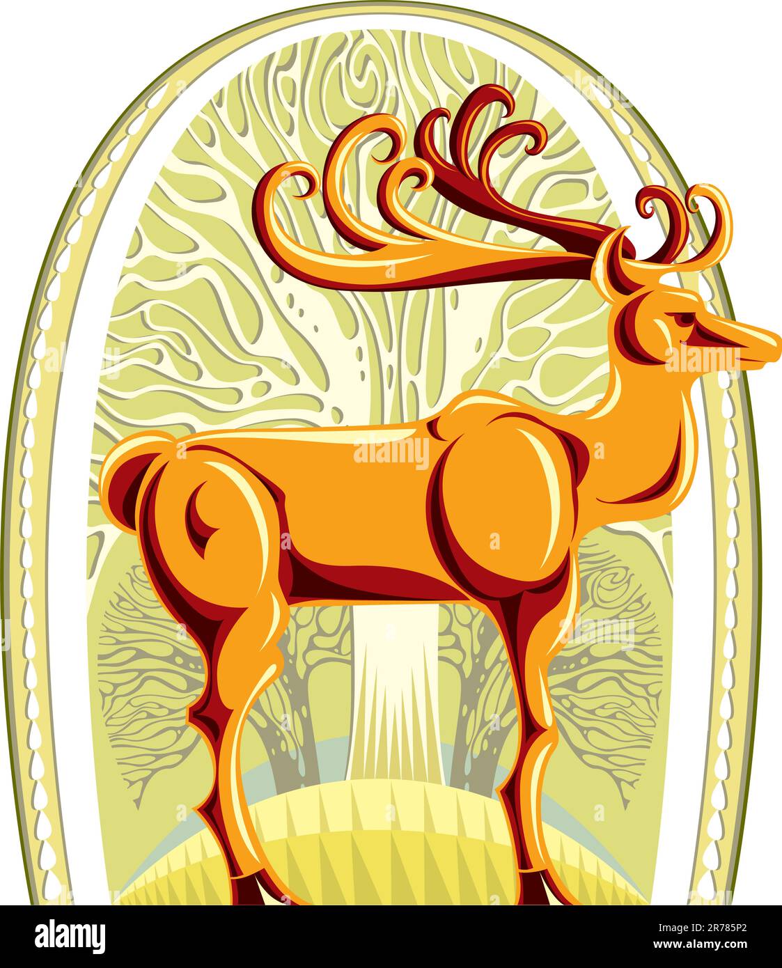 Deer with beautiful big horns and trees on background layer graphic ...