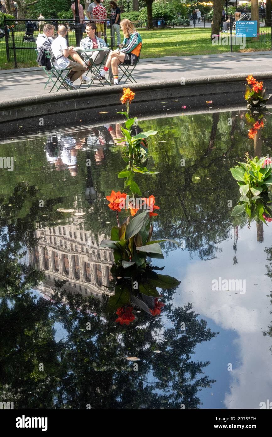 People enjoying a summer afternoon in Madison Square, Park near the ...