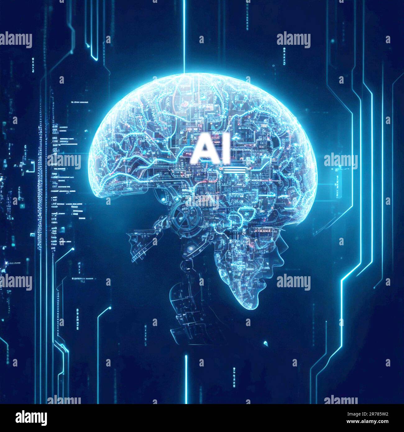 Ai artificial intelligence and data science, technology, brain machine learning, 3d rendering ...