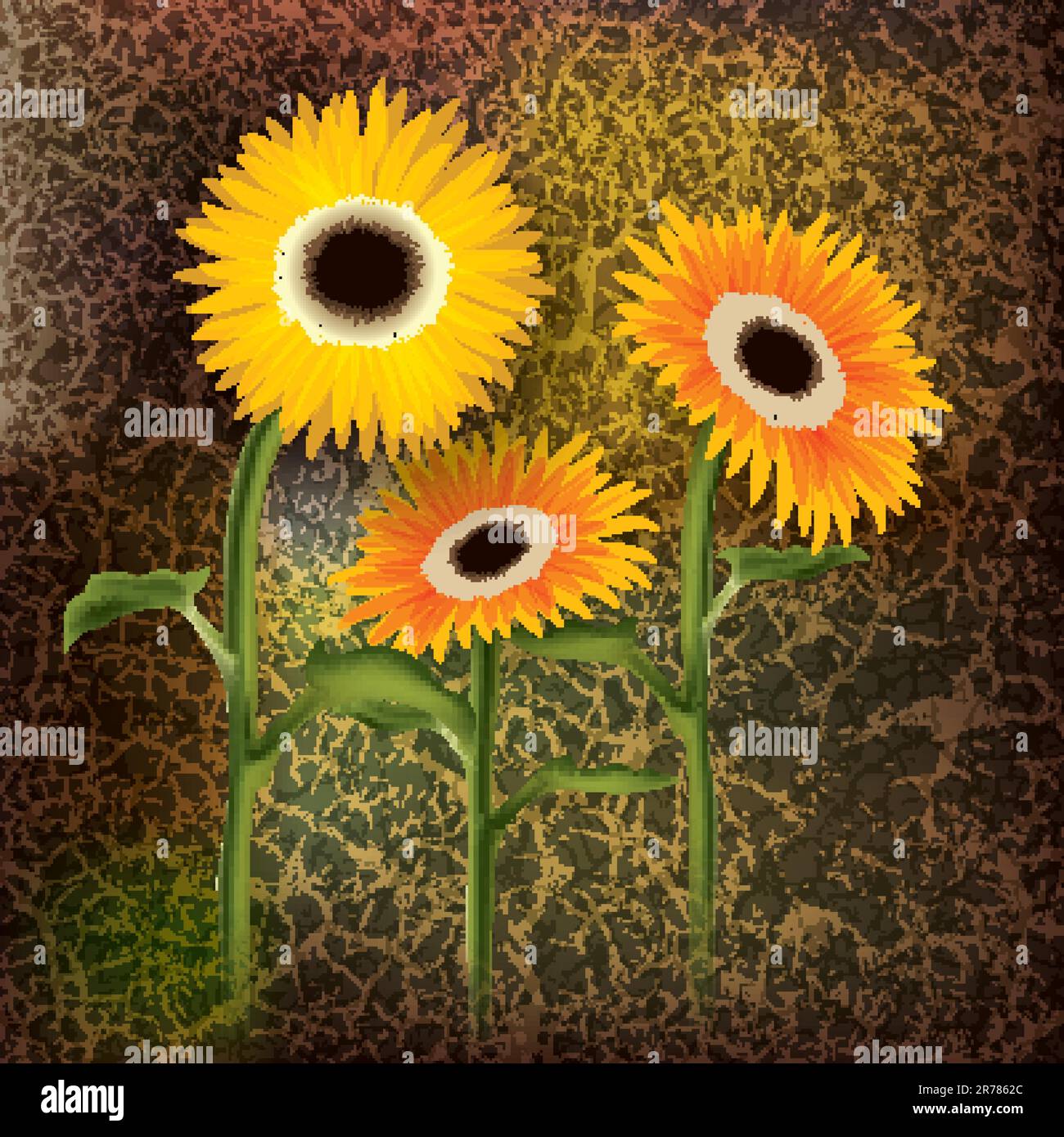 abstract floral illustration with sunflowers on dark Stock Vector Image ...