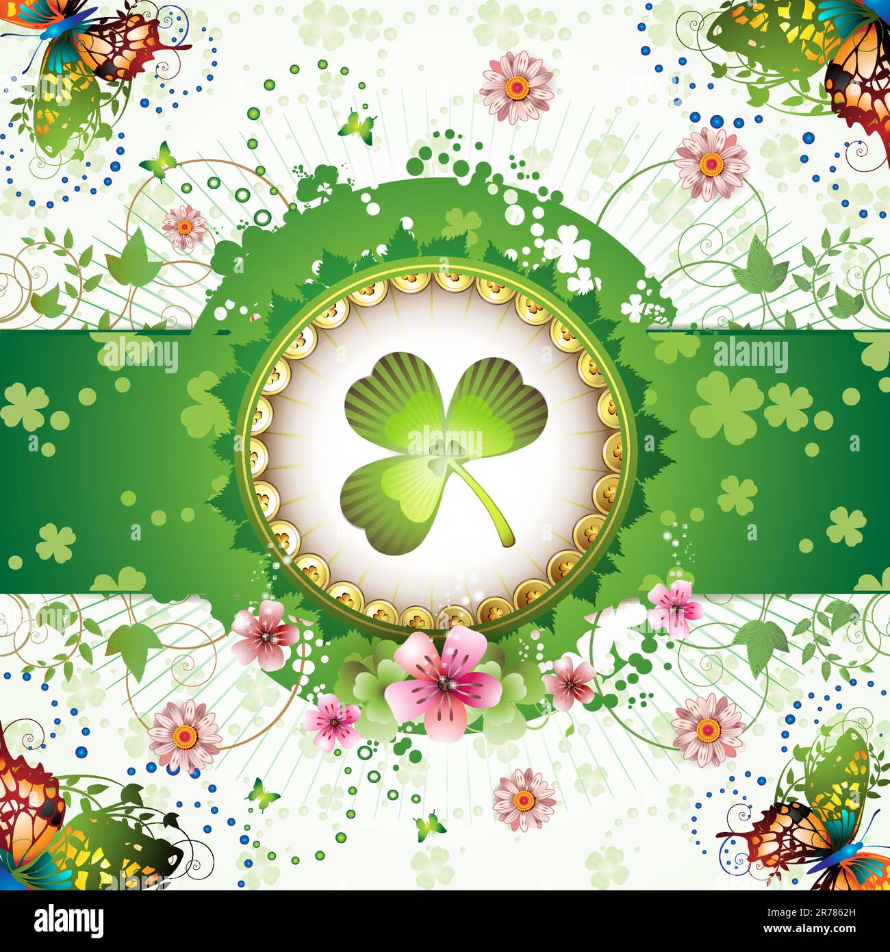 St. Patrick's Day card design with butterflies and clover Stock Vector ...