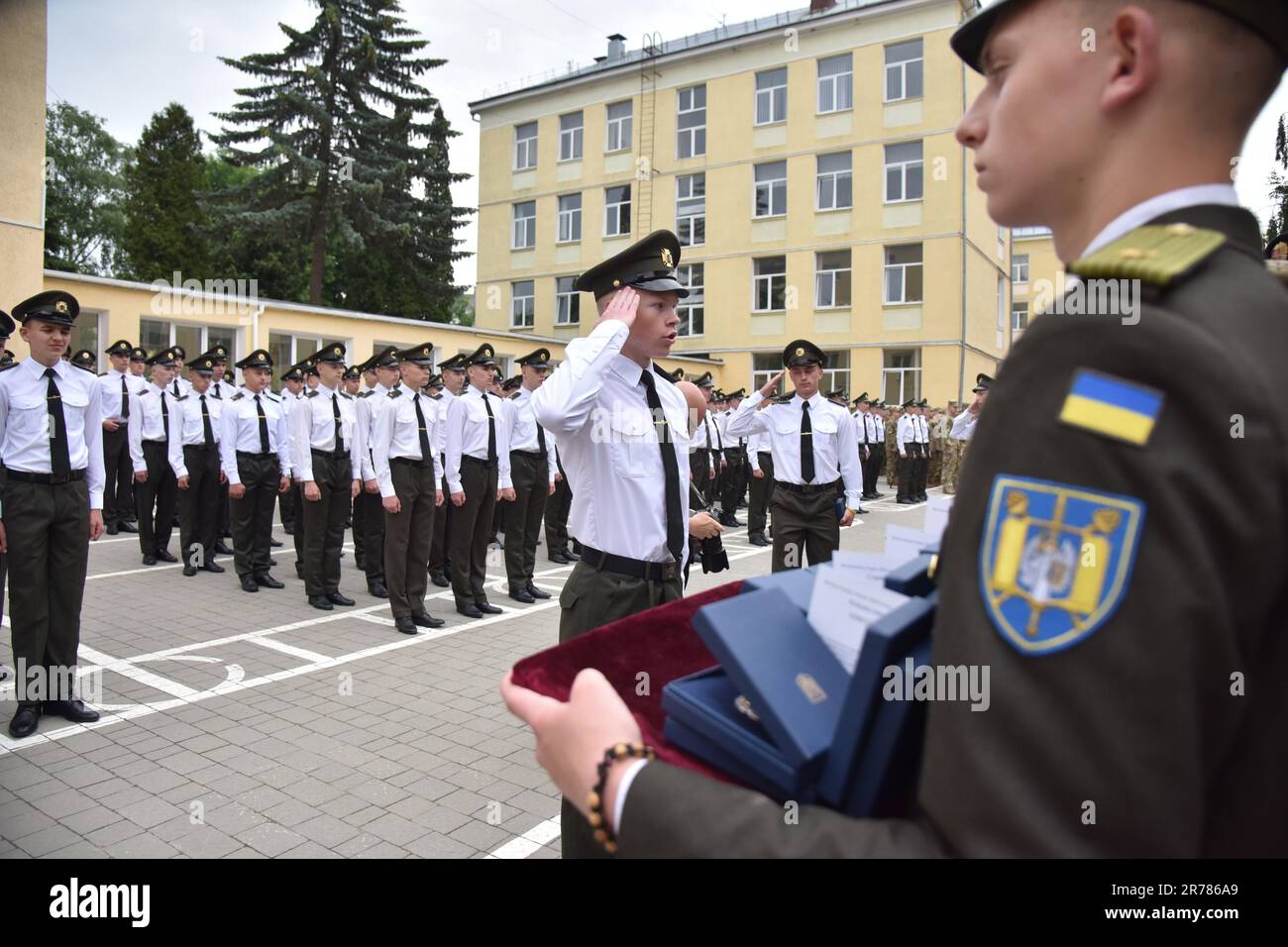 June 10, 2023, Lviv, Ukraine: Awarding of graduation awards to cadets ...