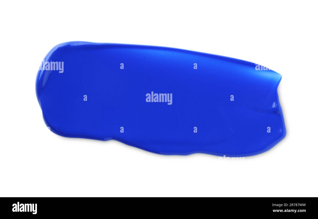 Blue paint sample on white background, top view Stock Photo - Alamy