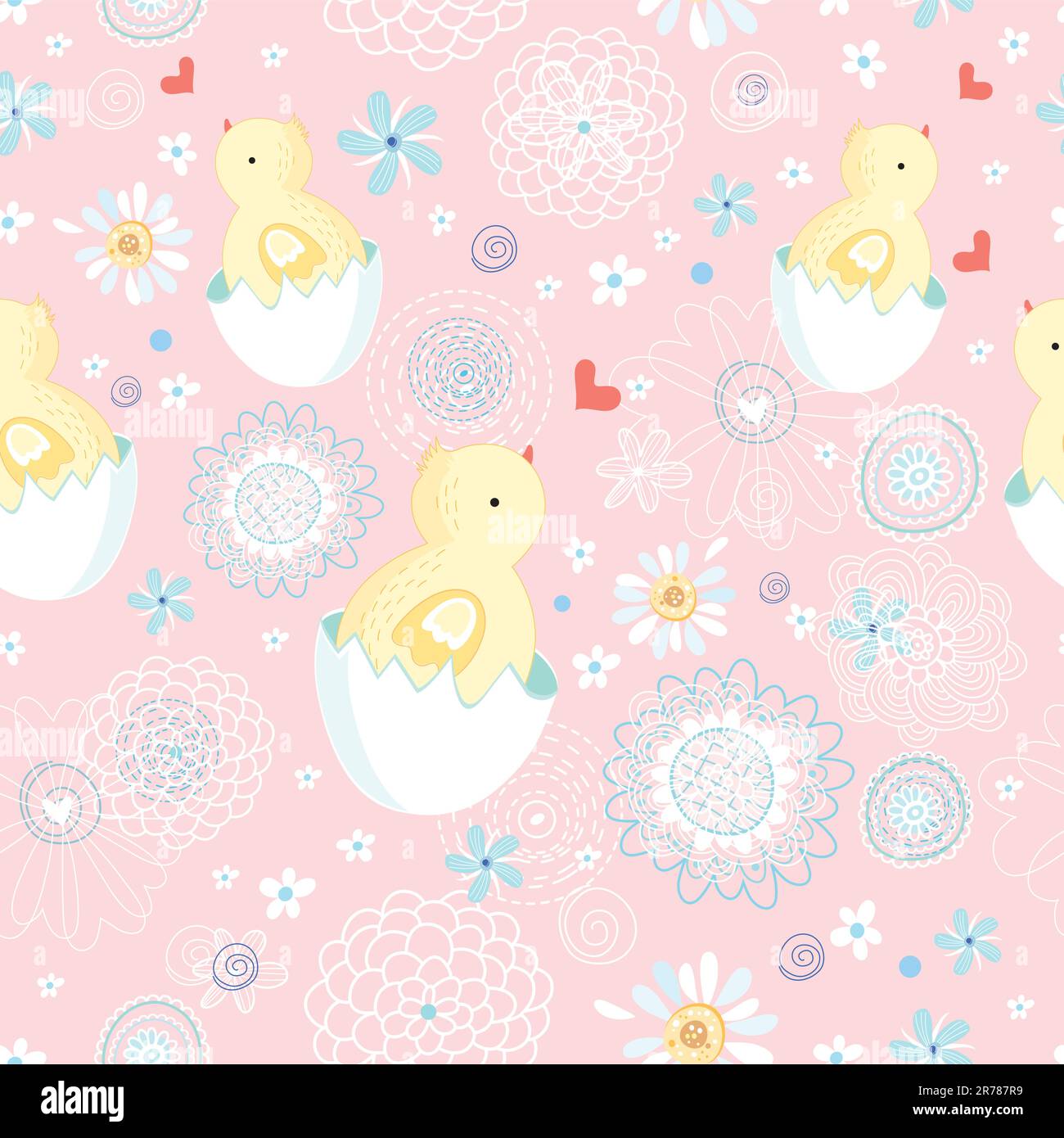 seamless pattern with Easter chicks on a pink background Stock Vector ...