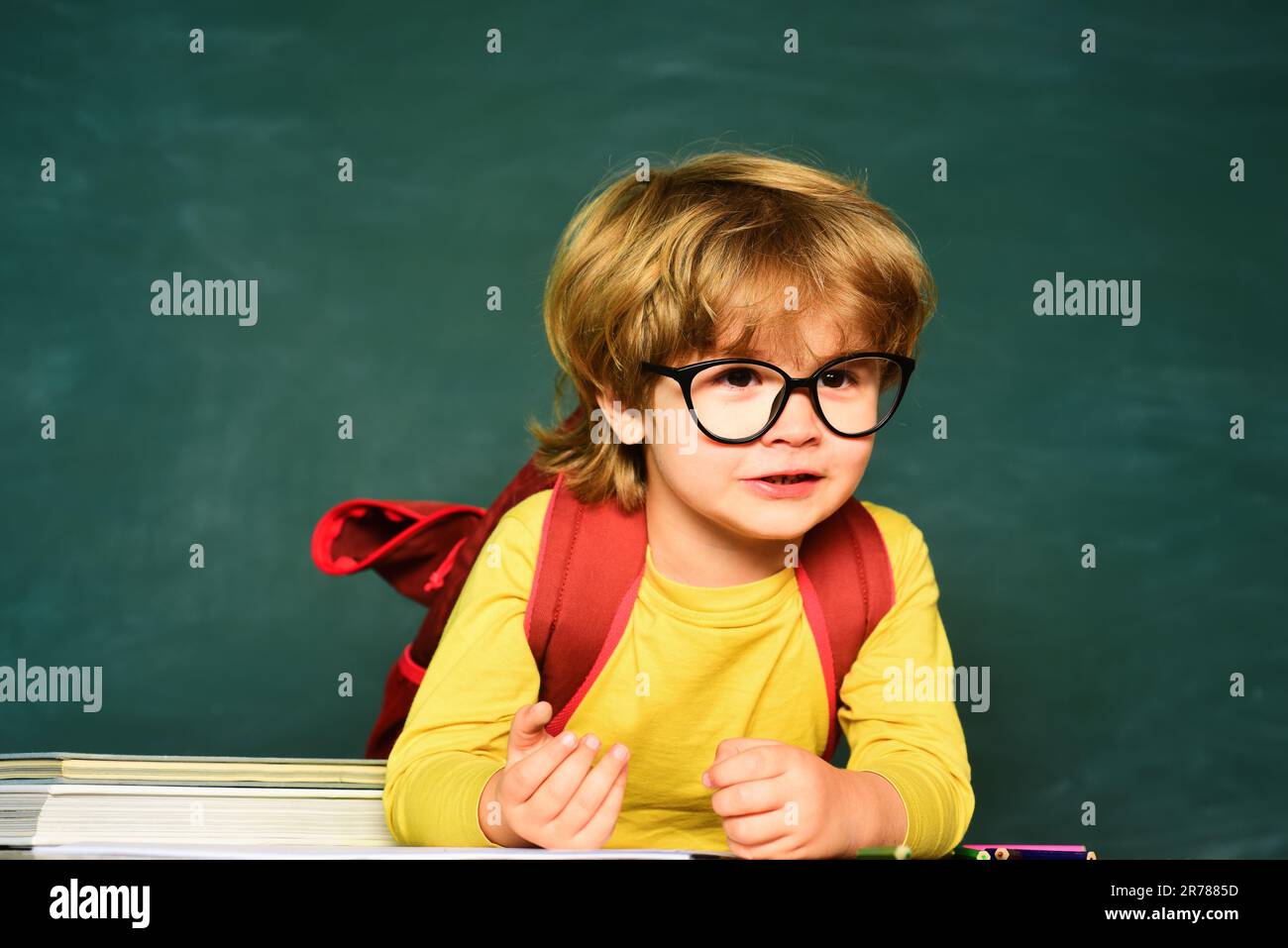 Blackboard background - copy space. Happy school kids. Home schooling ...