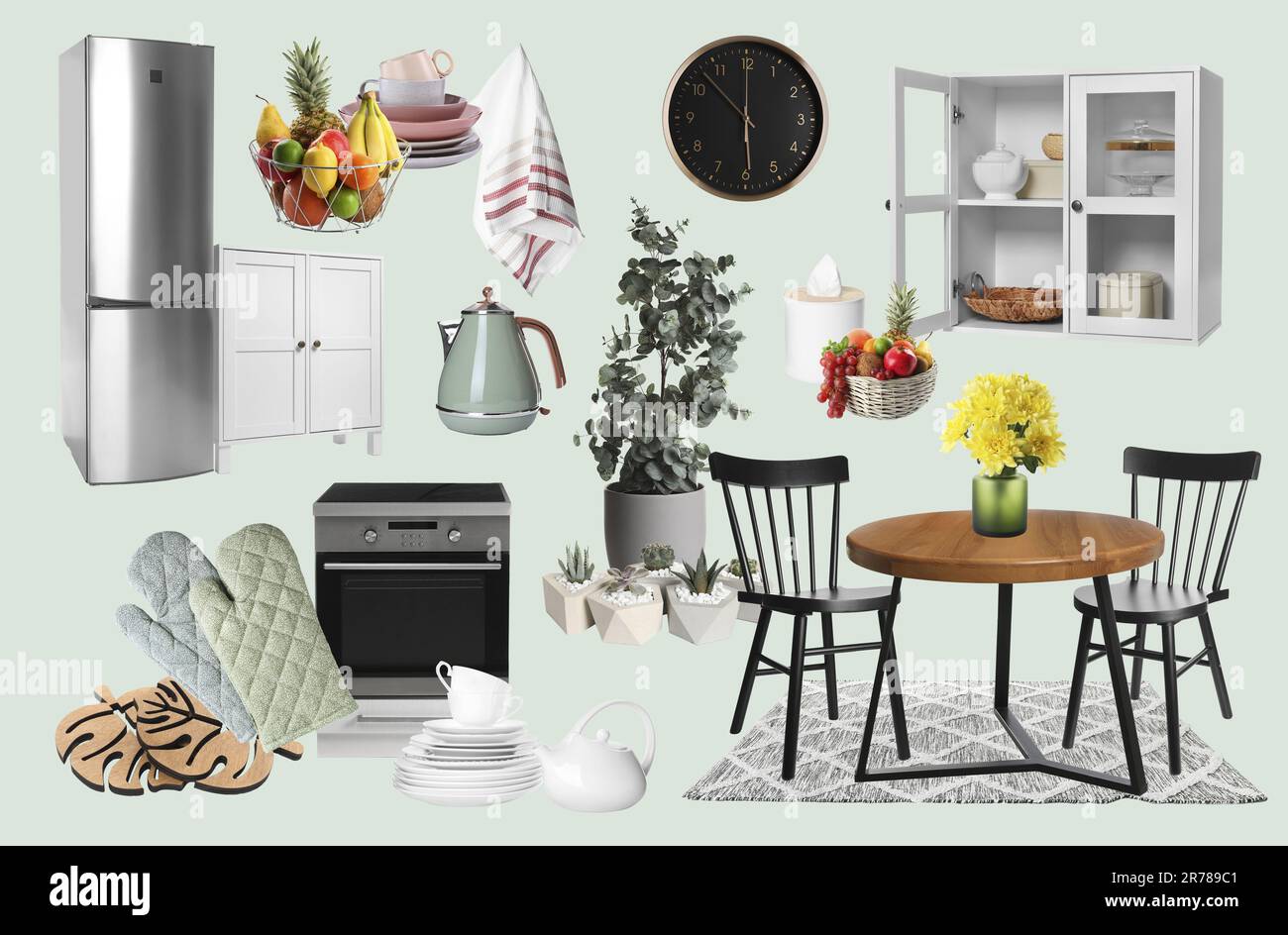 Kitchen interior design. Collage with different combinable furniture ...
