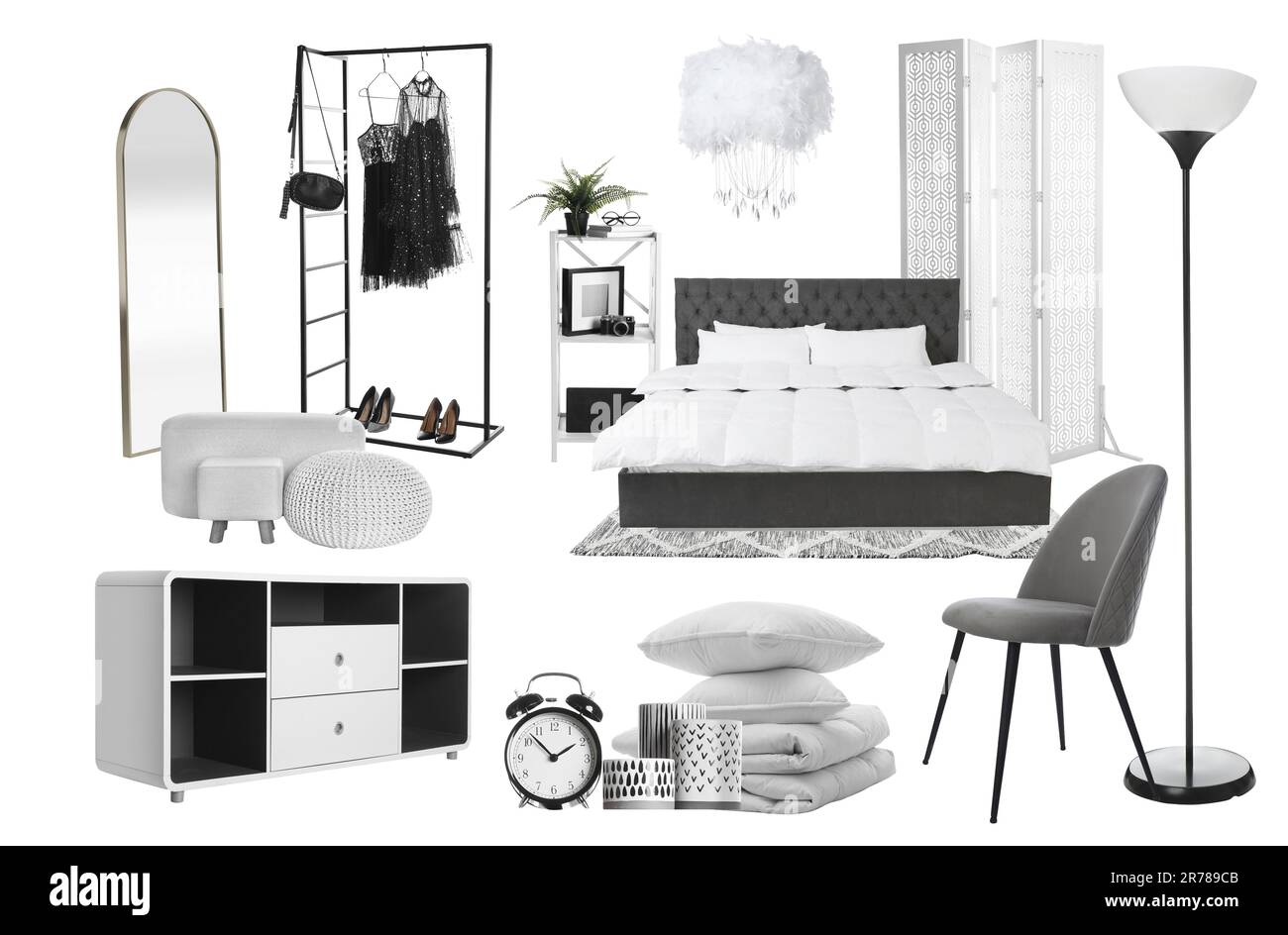 Bedroom interior design. Collage with different combinable furniture ...