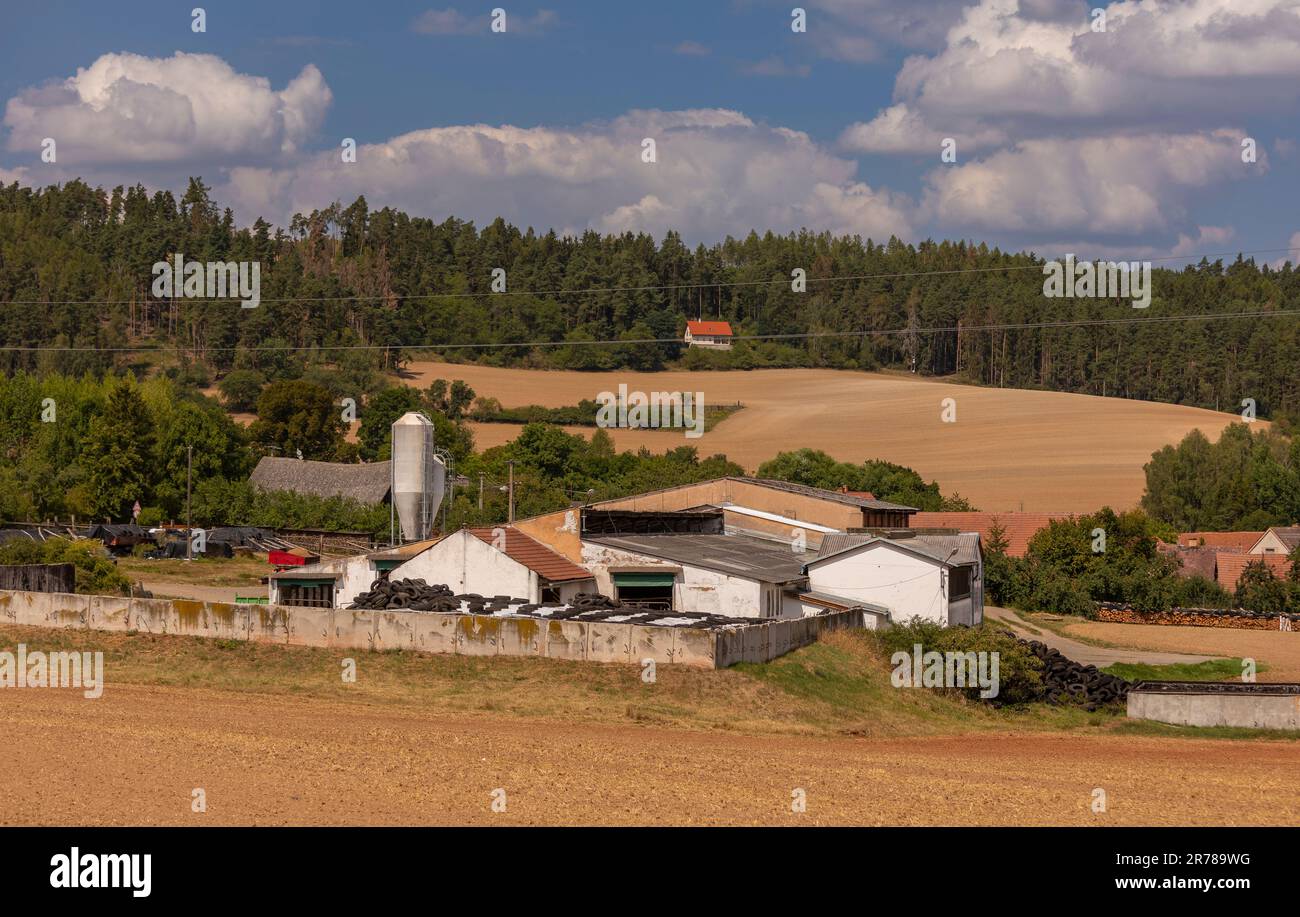CZECH REPUBLIC, EUROPE - Farm buildings and rural landscape, north of ...