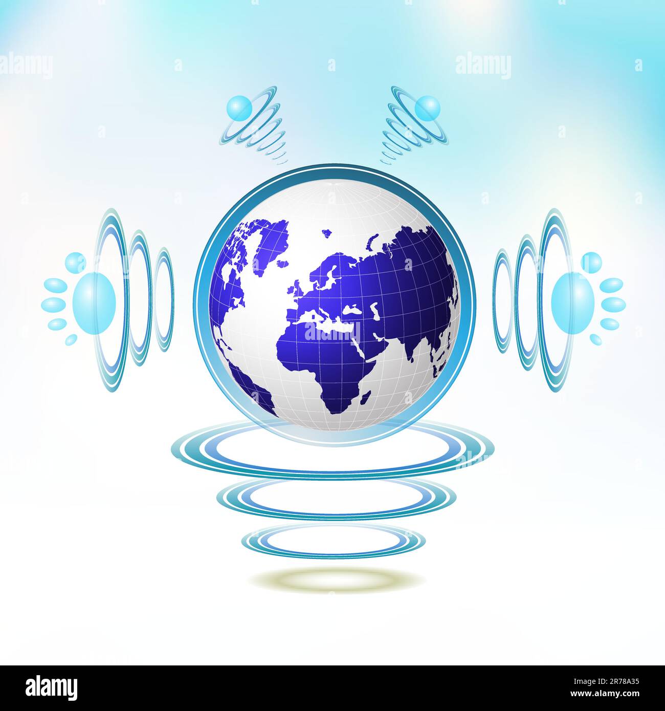 Blue Earth character suspended with waves on blue background Stock ...