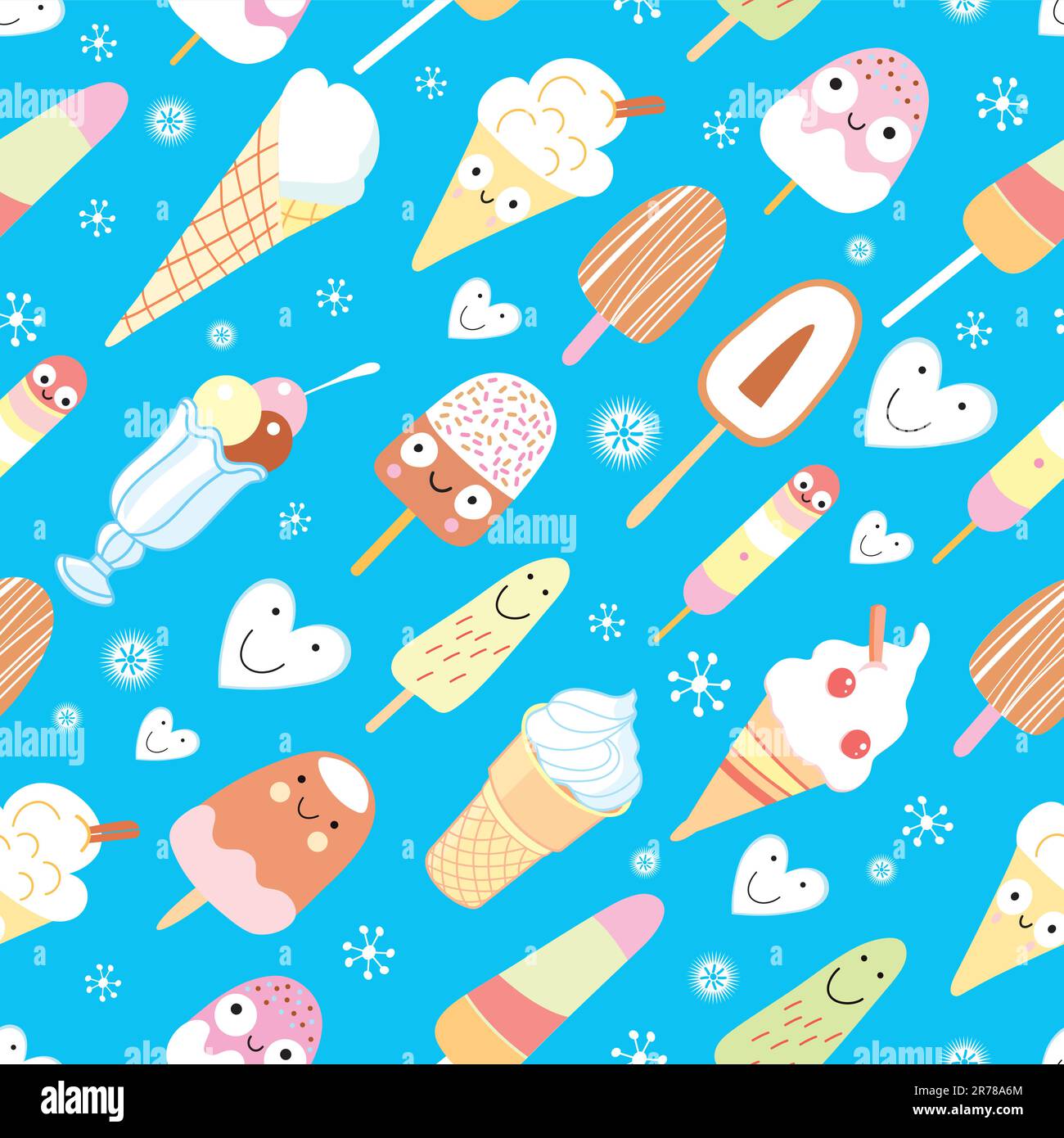 seamless pattern of fun ice cream on a bright blue background Stock ...