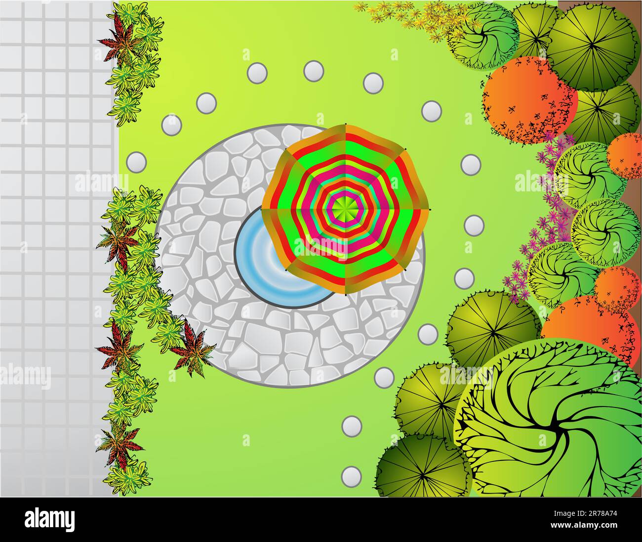 Colored vector Landscape Plan with lake and bridge Stock Vector Image ...