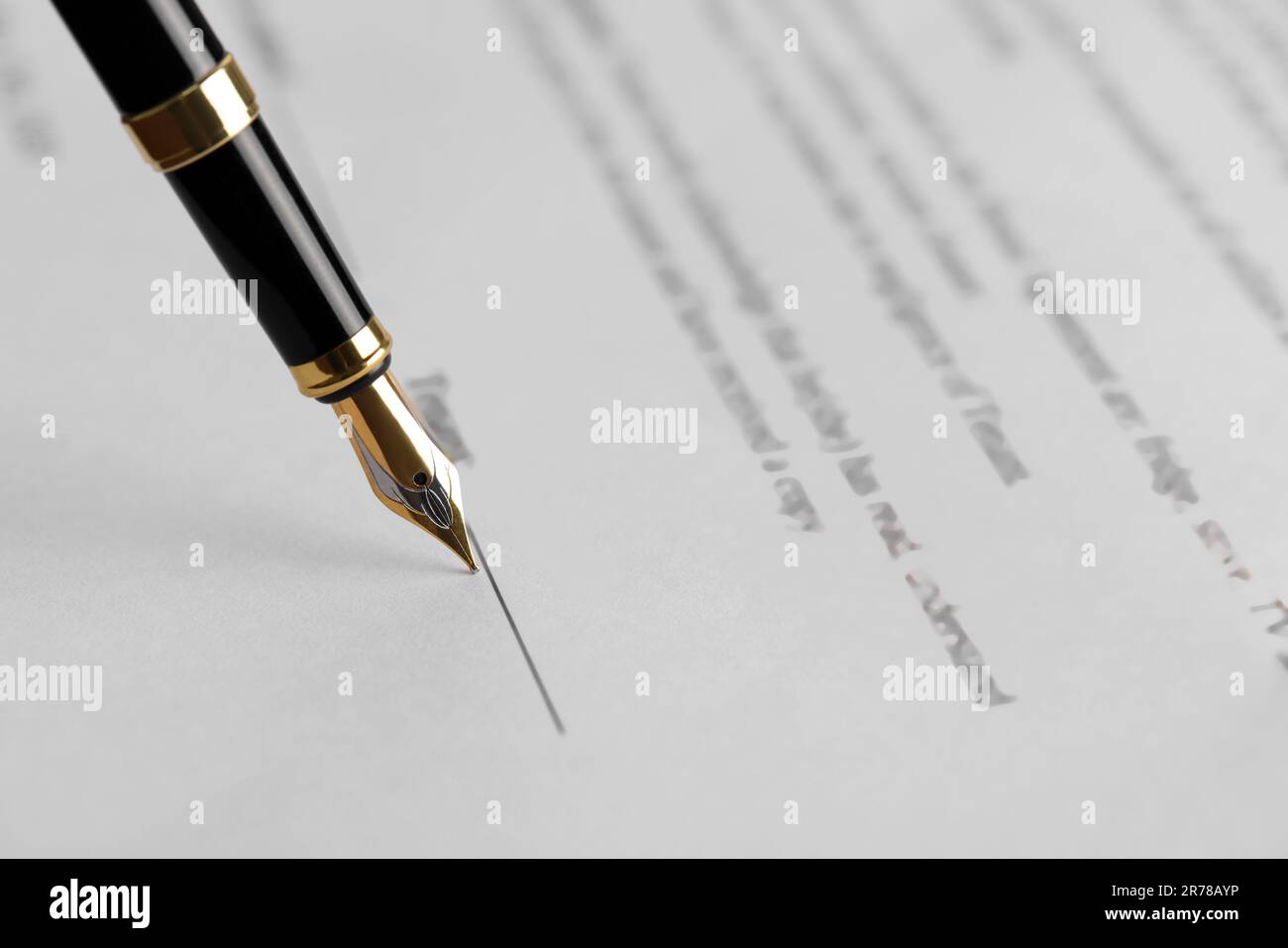 Writing on document with fountain pen, closeup. Notary contract Stock ...