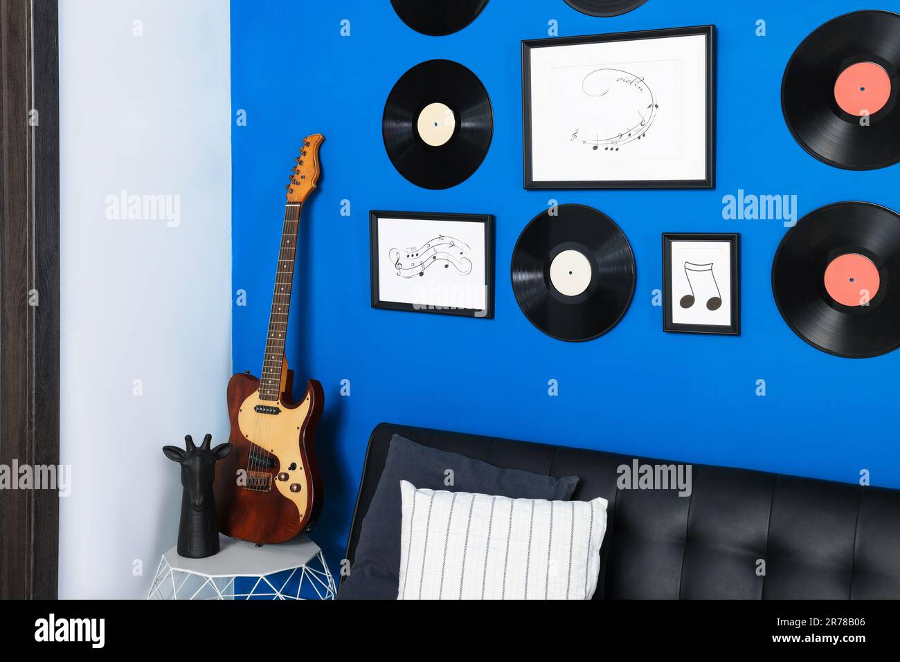 Living room decorated with vinyl records. Interior design Stock Photo ...