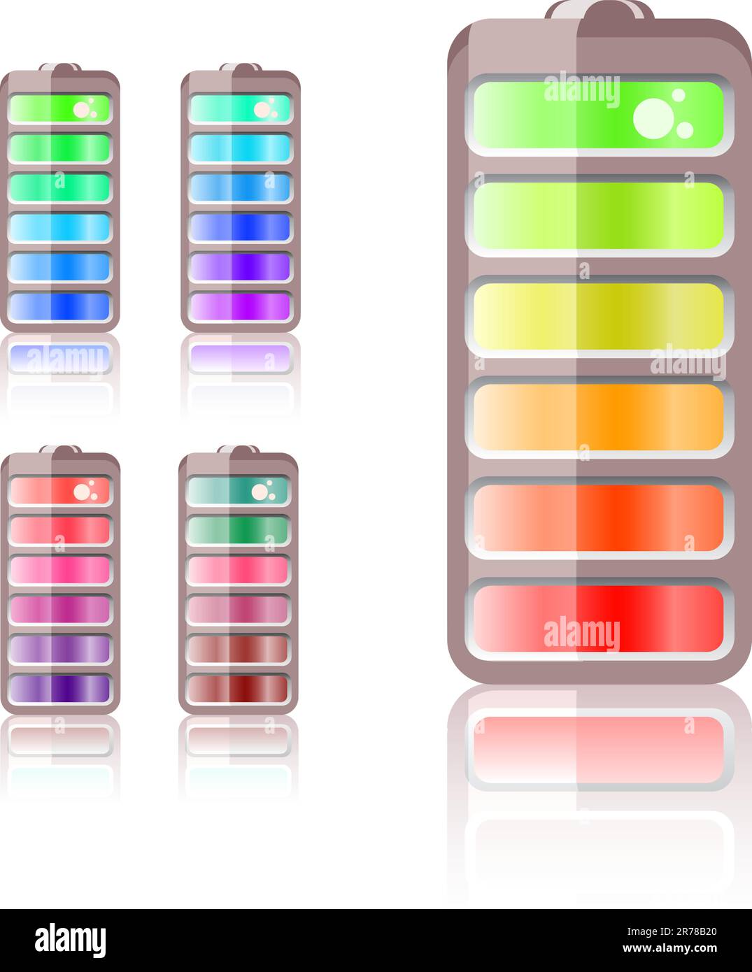 battery icon in different colors.Vector EPS8 isolated on white ...
