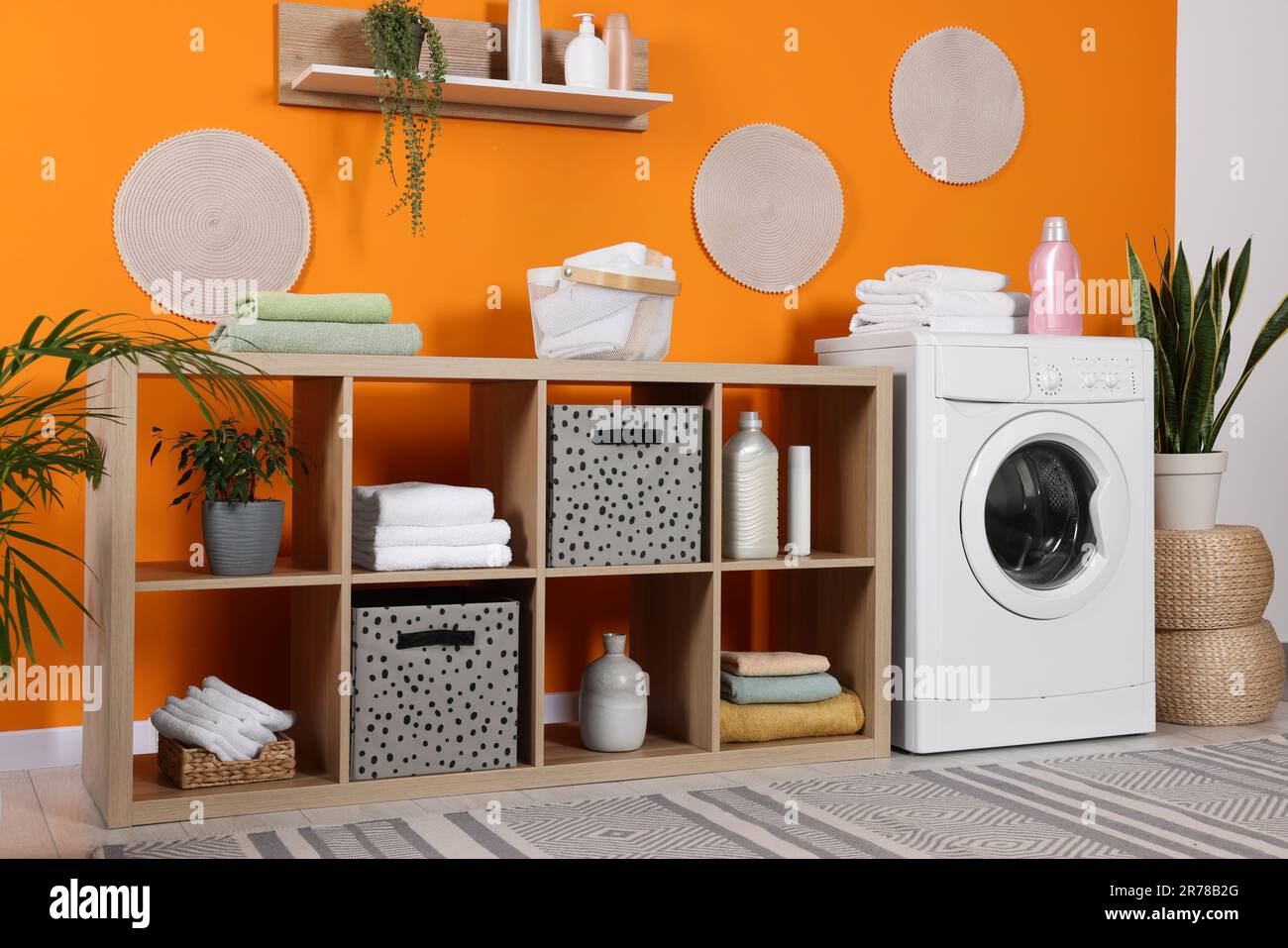 Stylish laundry room with washing machine. Interior design Stock Photo ...