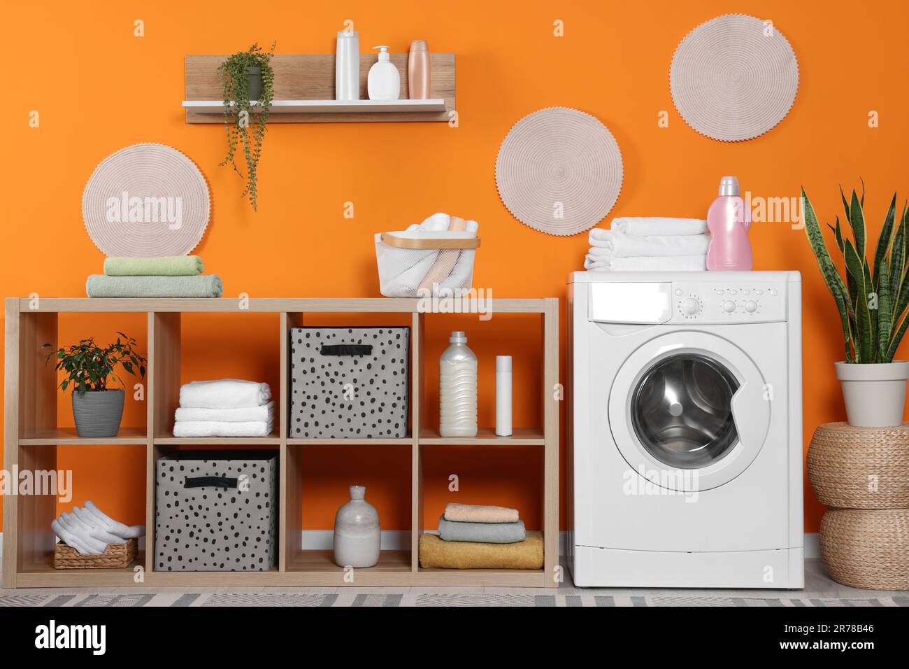 Stylish laundry room with washing machine. Interior design Stock Photo ...