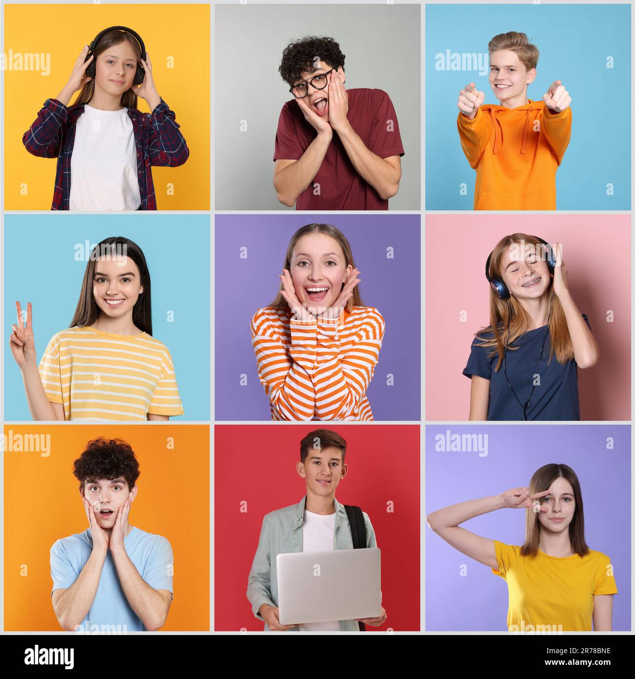 Photos of teenagers on different color backgrounds, collage Stock Photo ...