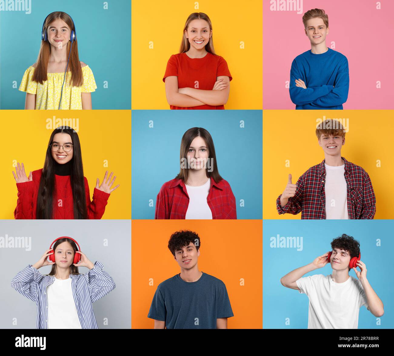 Photos of teenagers on different color backgrounds, collage Stock Photo ...