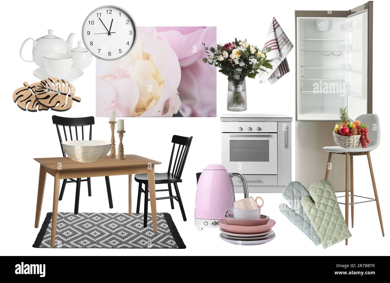 Kitchen interior design. Collage with different combinable furniture ...