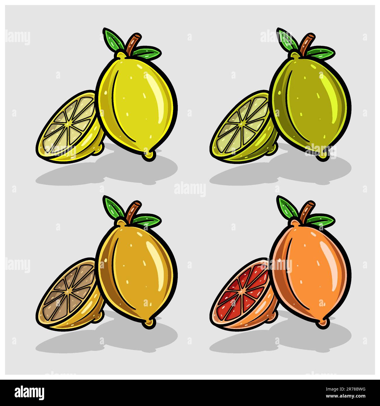 Lemon Cartoon With Four Color Different. Simple Effect. Vector and ...