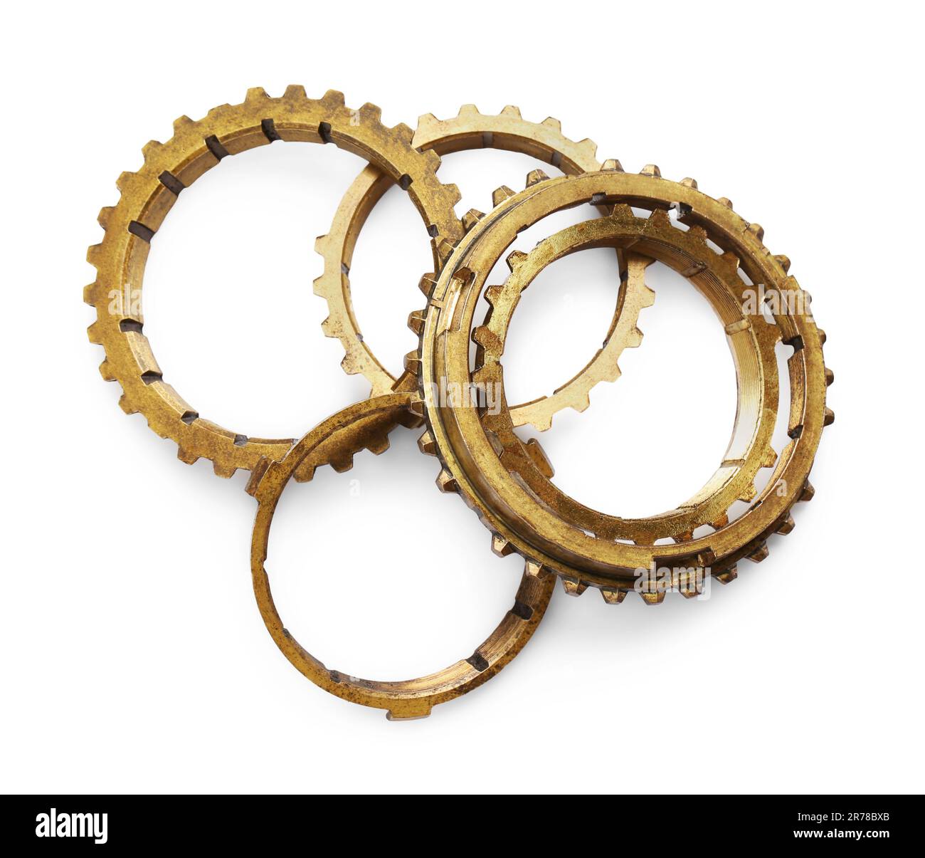 New stainless steel gears on white background, top view Stock Photo - Alamy