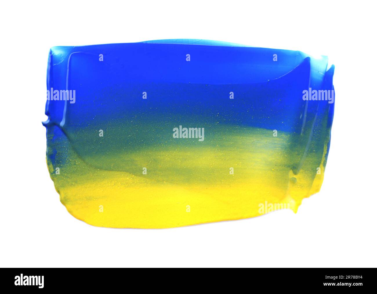 Blue and yellow paint samples on white background, top view Stock Photo ...