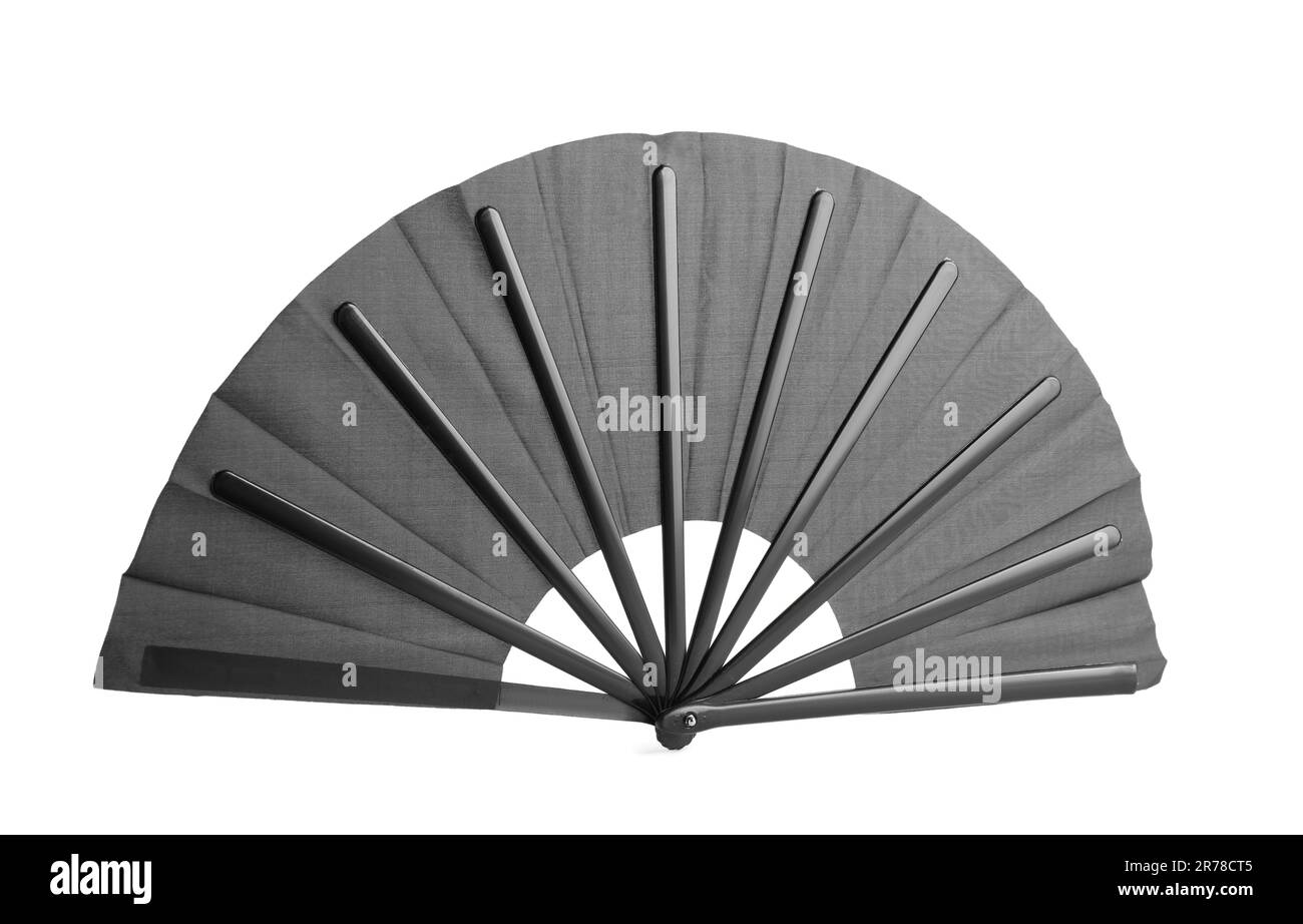 Stylish black hand fan isolated on white Stock Photo - Alamy