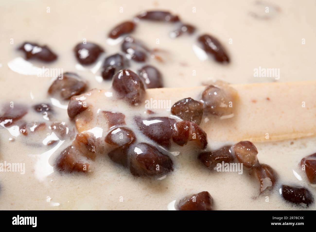 angle view melted red bean and condensed milk flavor popsicle close up ...