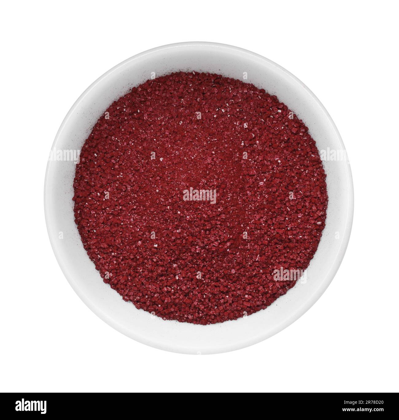 Bowl with dark red food coloring isolated on white, top view Stock ...