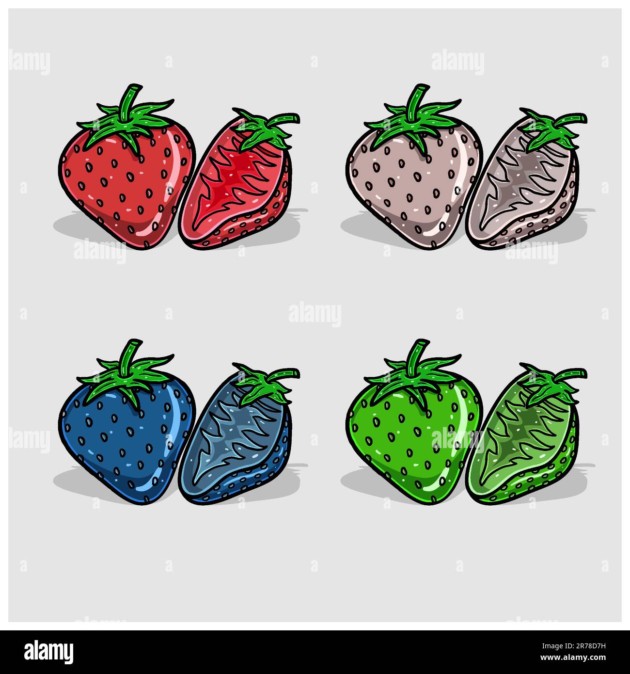 Strawberry Cartoon With Four Color Different and Simple Effect. Vector ...