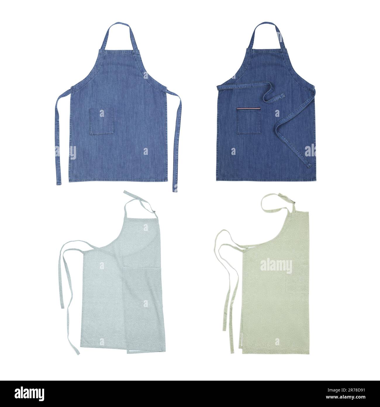 Collage with different aprons on white background, top view Stock Photo ...