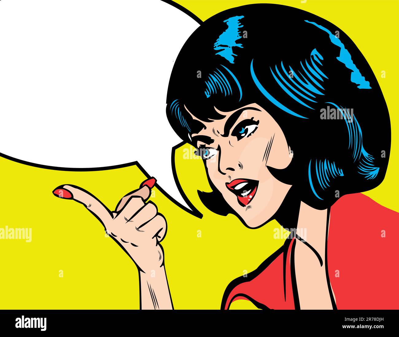 portrait of angry woman pointing over background speech bubble comic ...
