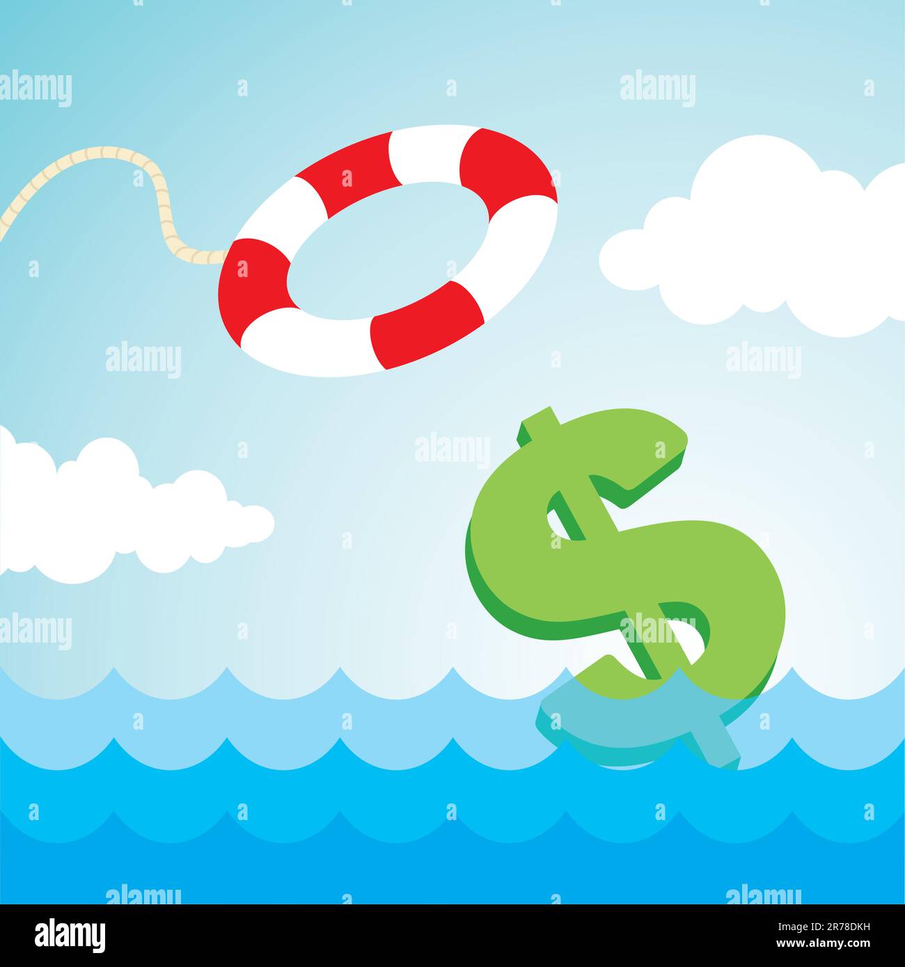 Sinking dollar sign and the flying lifebuoy Stock Vector Image & Art ...
