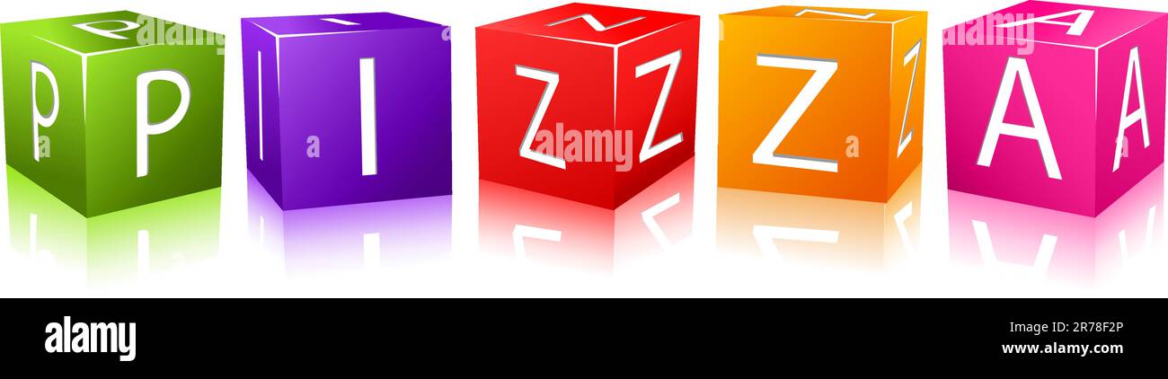 word pizza composed from colorful cubes isolated on white background ...