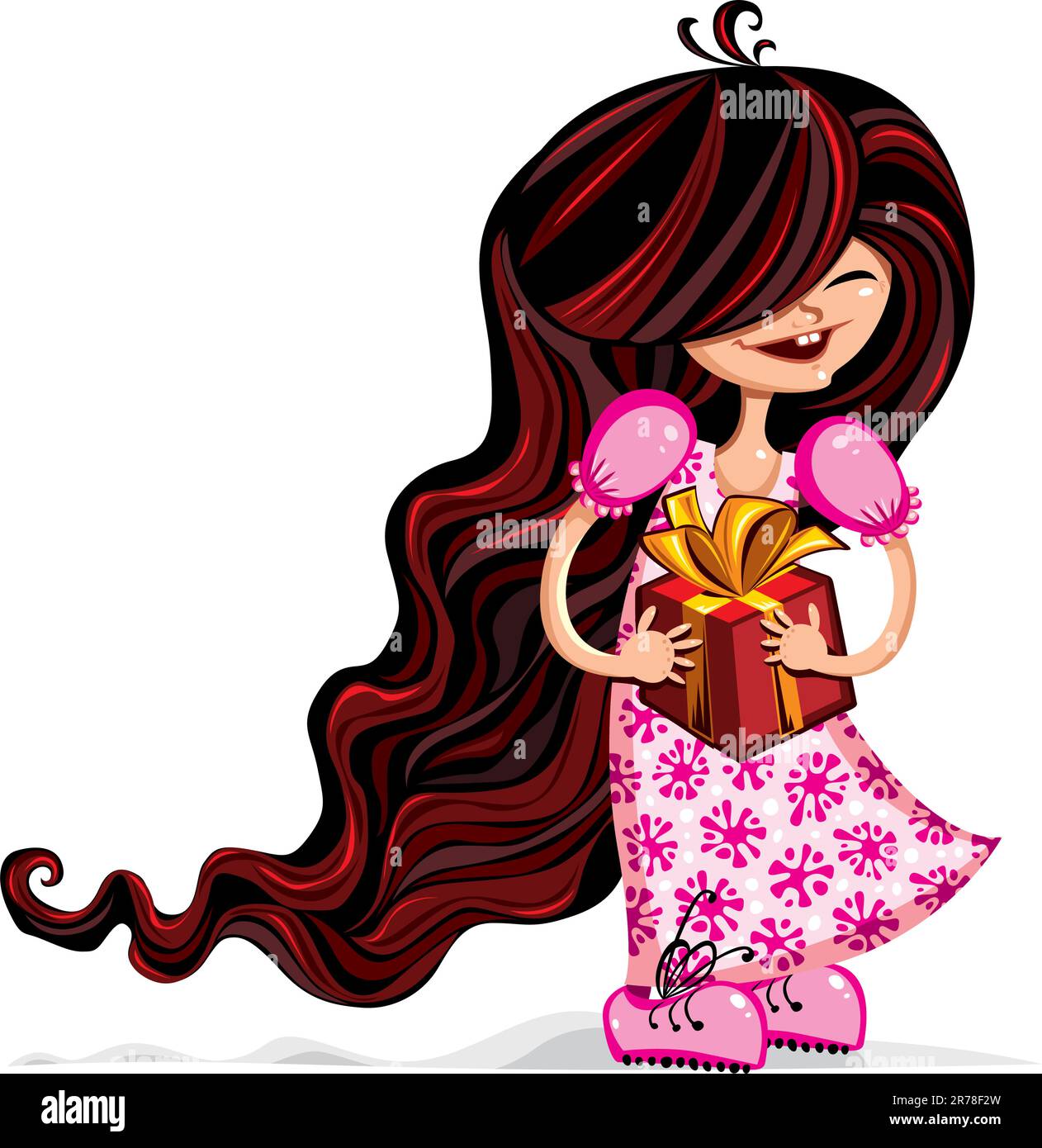 Little girl with gift box cartoon style illustration Stock Vector Image ...