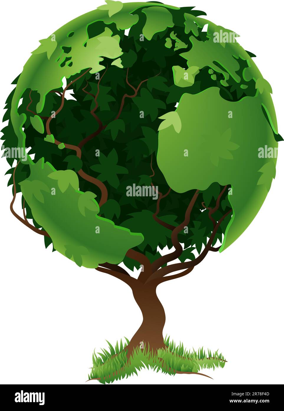 Environmental concept. Tree forming the world globe in its branches and ...