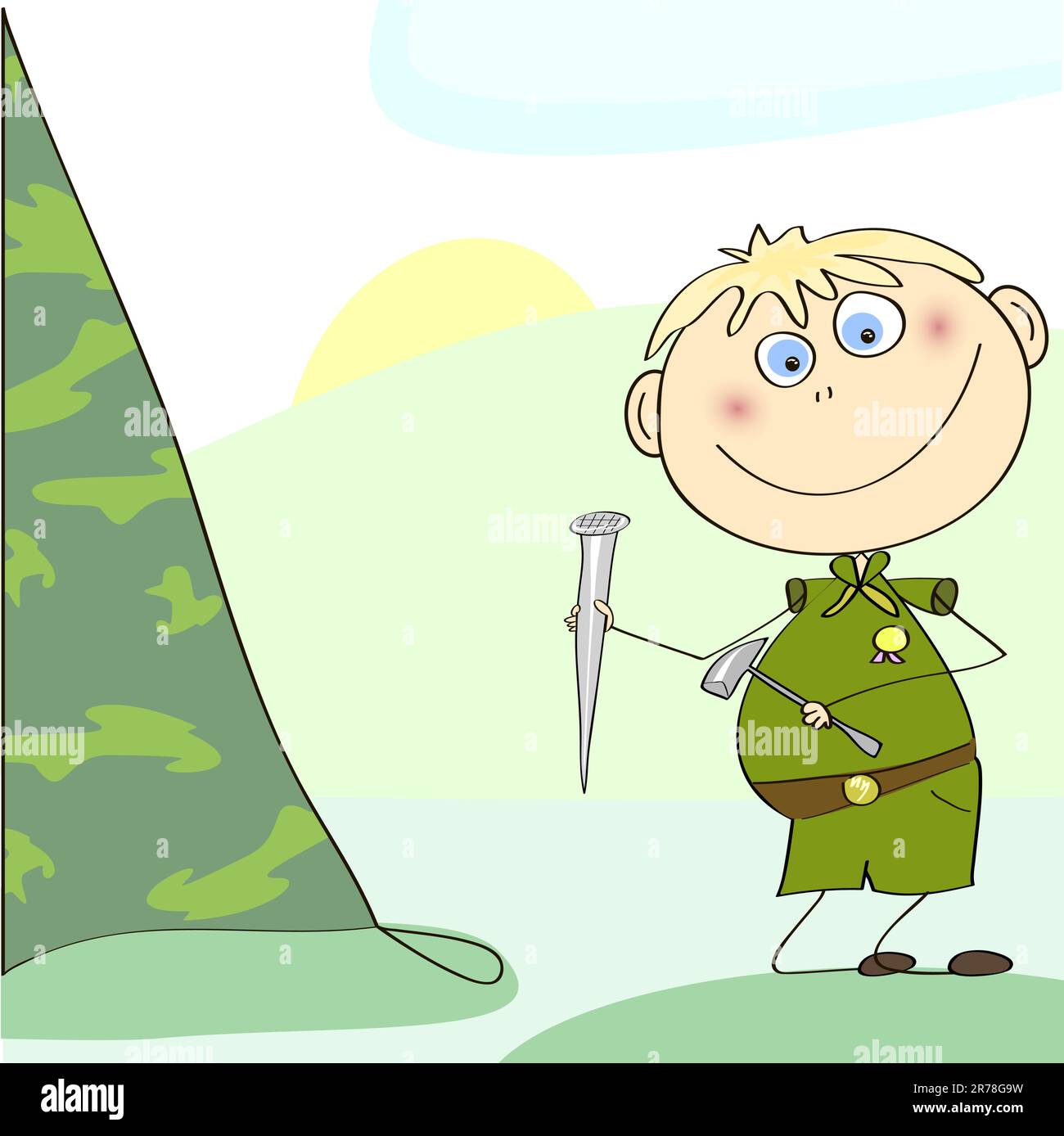 Boy scout setting up a tent. Vector Illustration Stock Vector Image ...