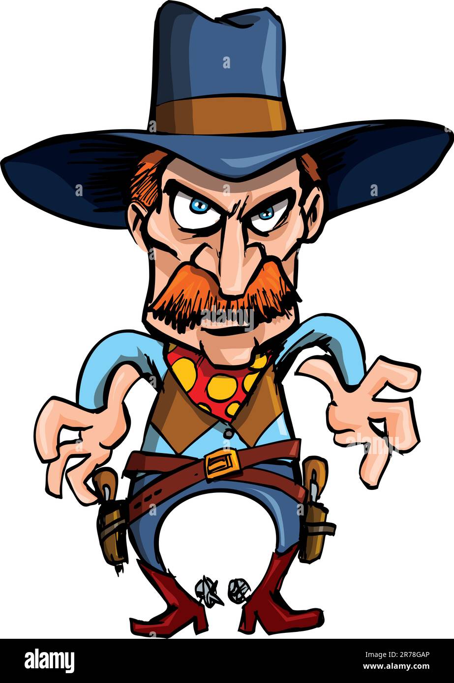 Cartoon cowboy ready to draw his guns in a gunfight Stock Vector Image ...