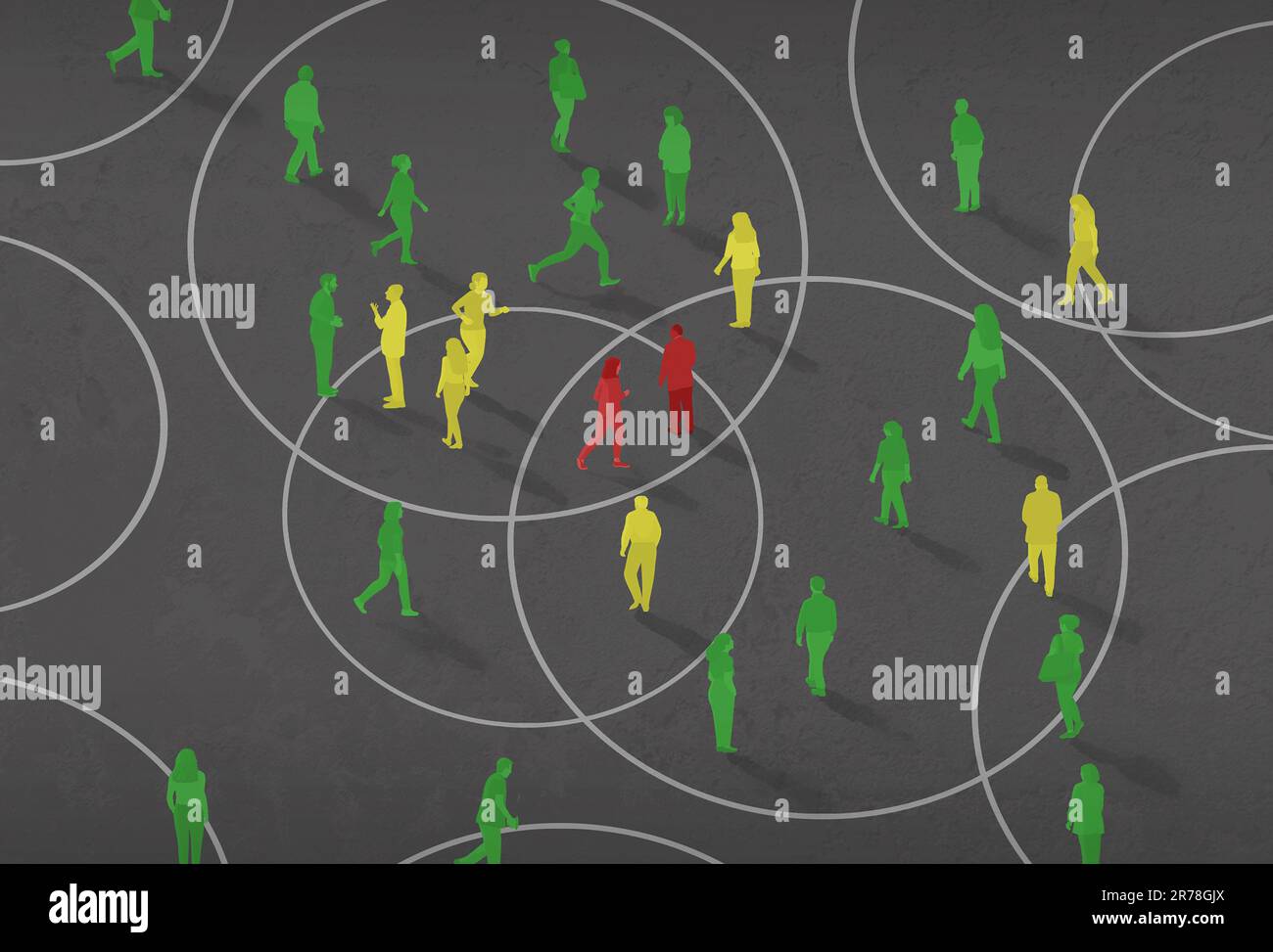 Conceptual illustration showing a group of people within a complex Venn ...