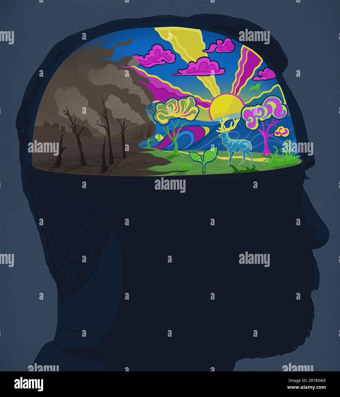 Conceptual illustration showing a psychedelic healing scene within a ...