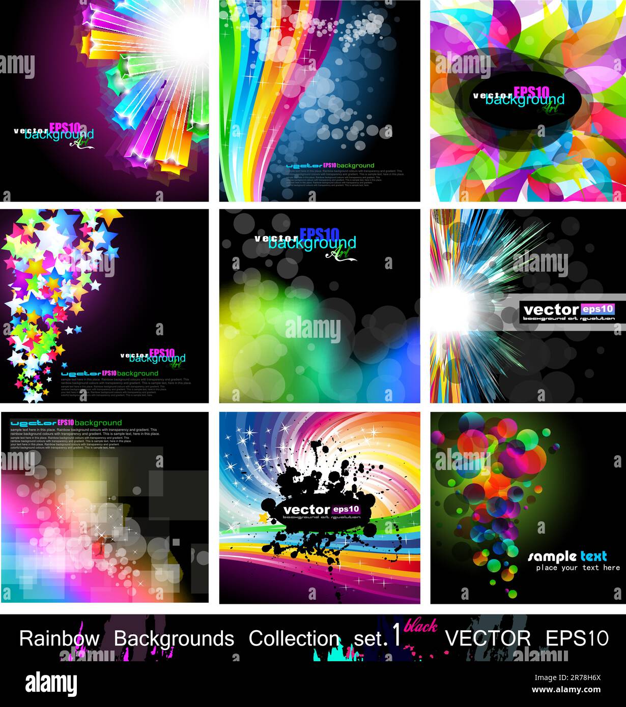 Rainbow Backgrounds Collection - 9 Flyer or brochures with colorful ...