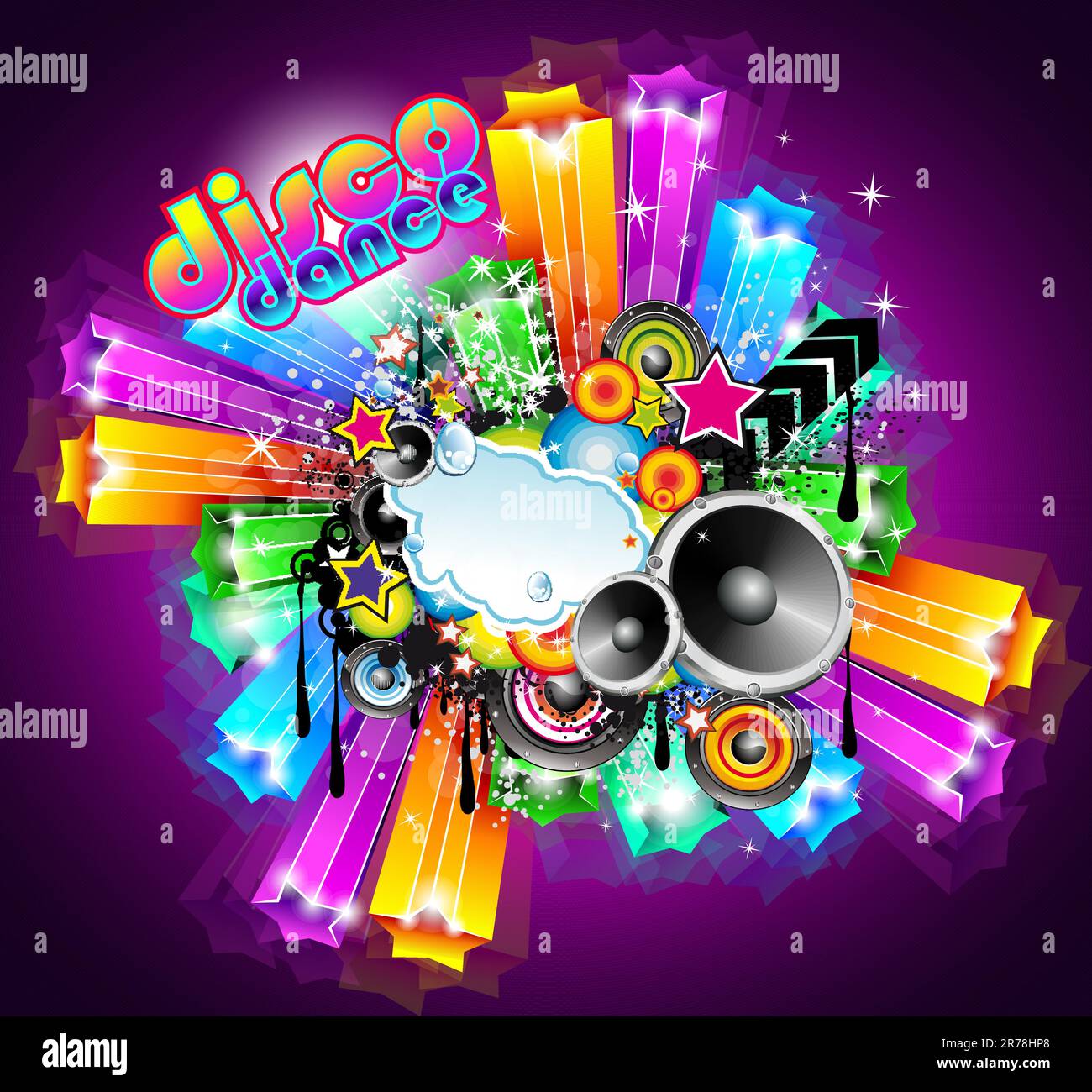 NightLife Disco Event Background with Rainbow Stars and Music Elements ...