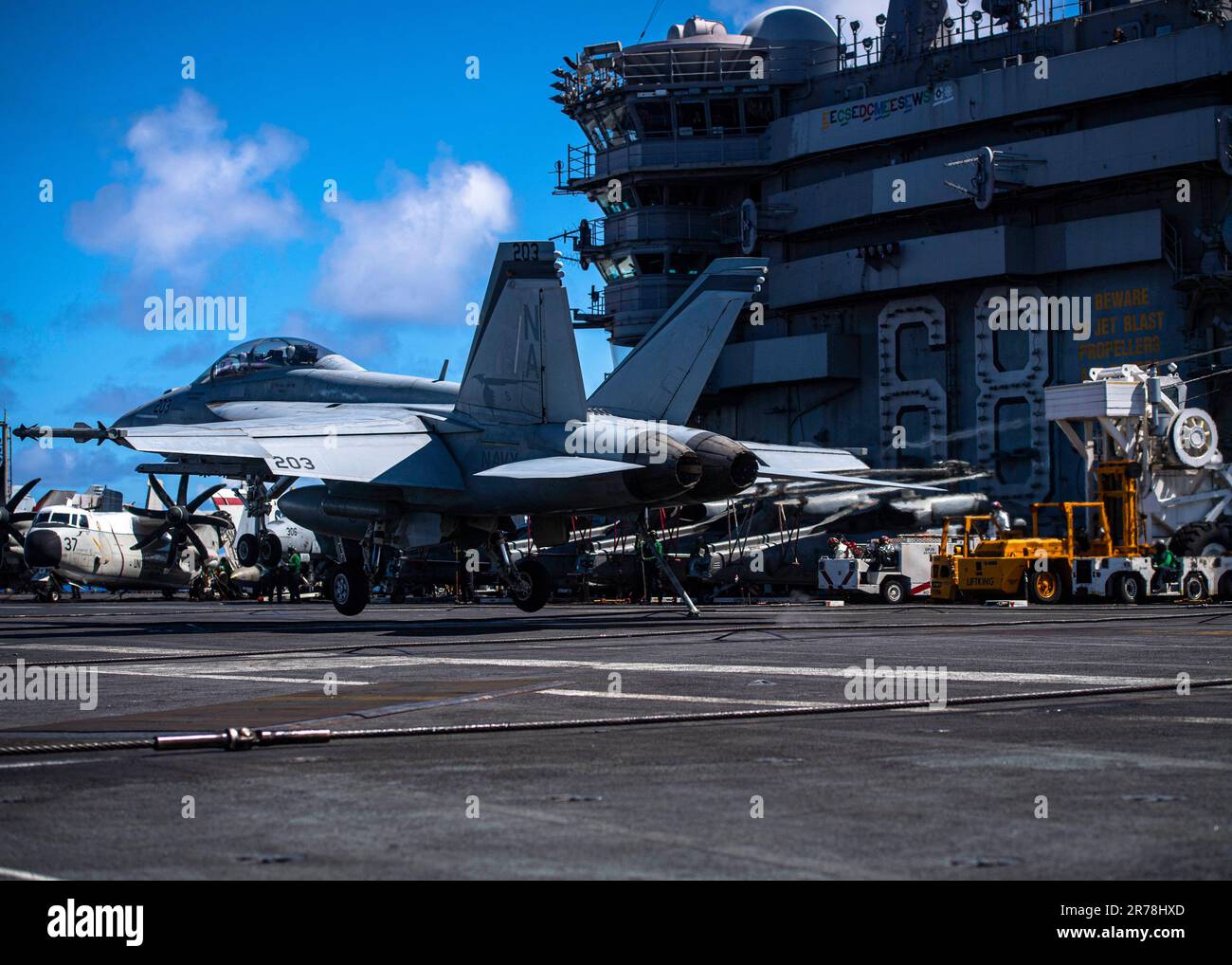 230613-N-MH015-2185 PACIFIC OCEAN (June 13, 2023) An F/A-18F Super Hornet from the “Mighty ...