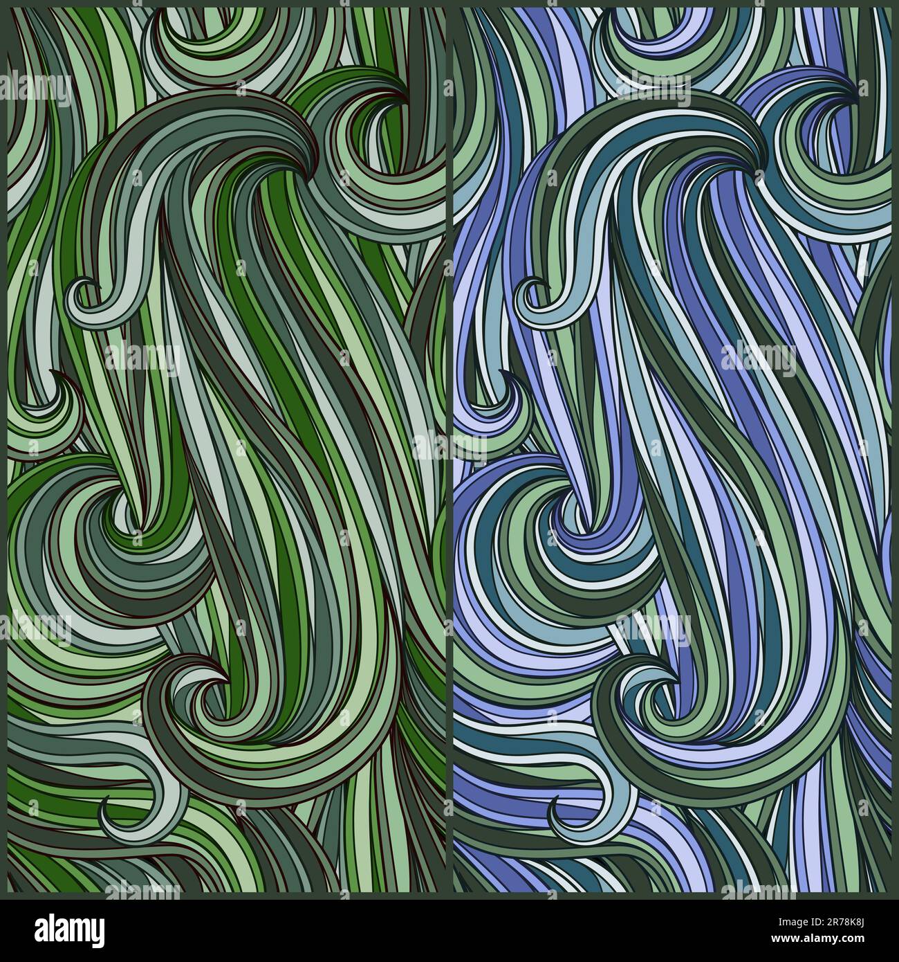 vector seamless abstract patterns in green, and in blue, clipping masks ...