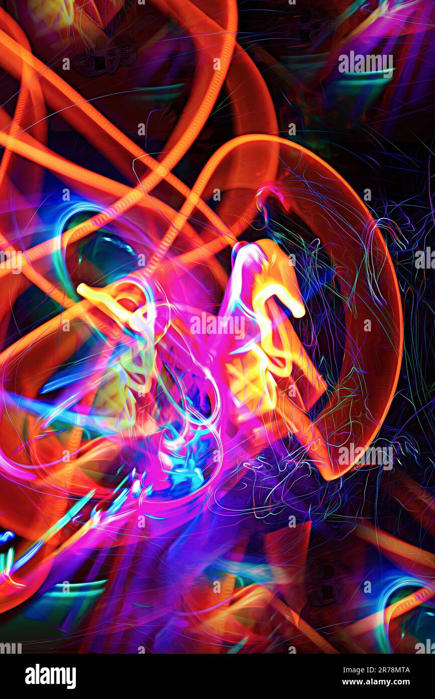 Light painting art, long exposure photography, bright and vivid colors ...