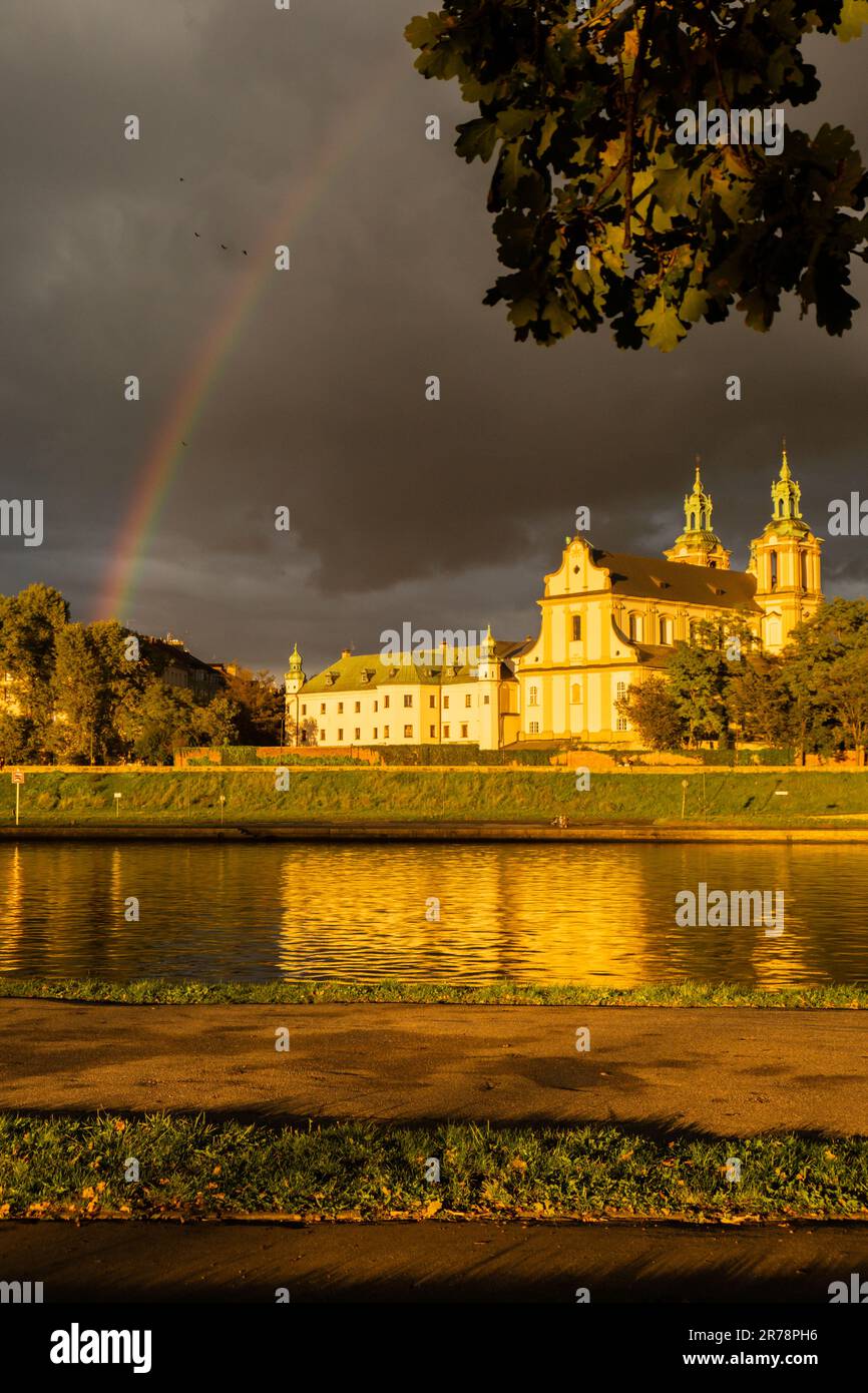 Heavy rain and rainbow above the Vistula river in Krakow Poland ...