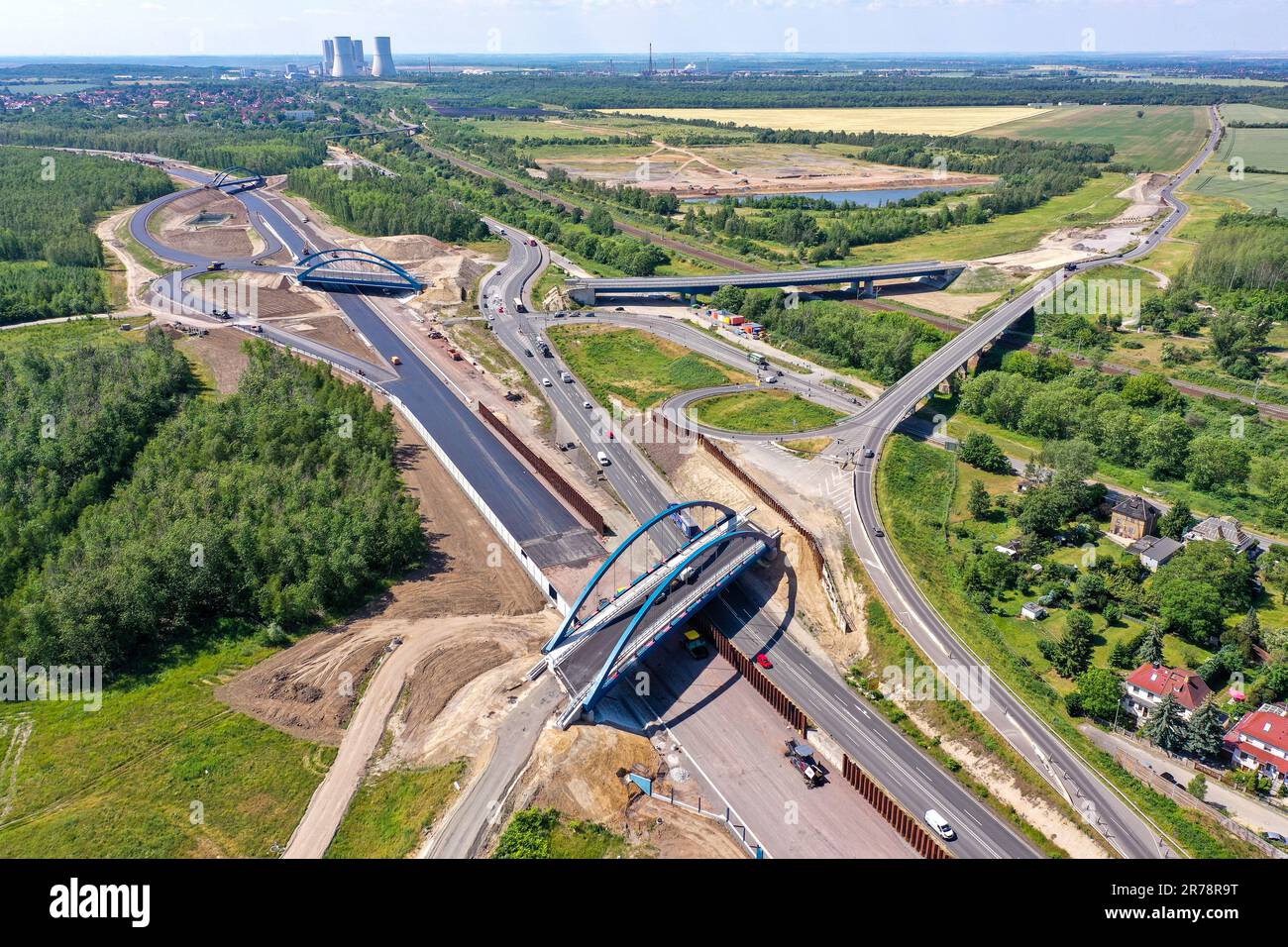 12 June 2023, Saxony, Böhlen: The first asphalt layer has already been ...