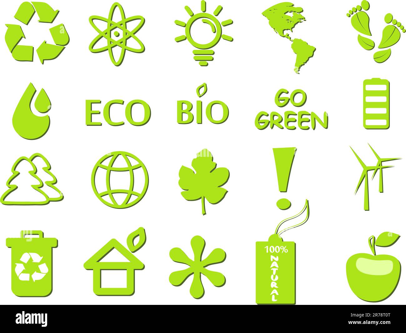 go green eco icon set isolated on white background - bulb, leaf, globe ...